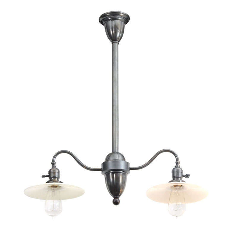 Antique Double Arm Light Fixture with Milk Glass Shades at 1stDibs ...