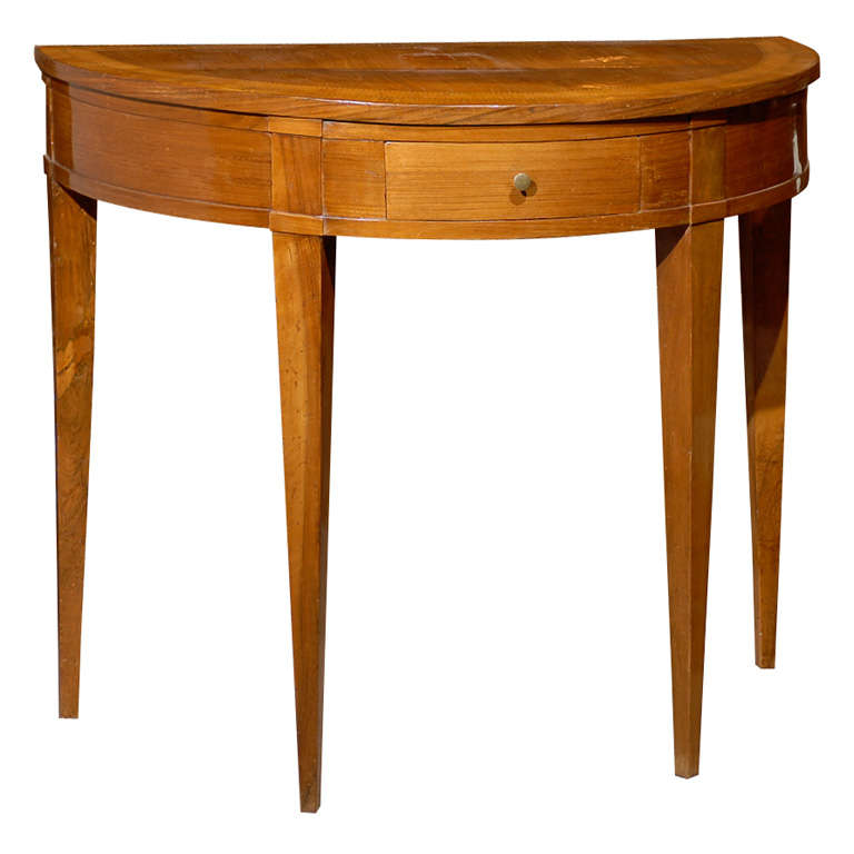 Pair of demi-lune, wall mounted console tables at 1stDibs