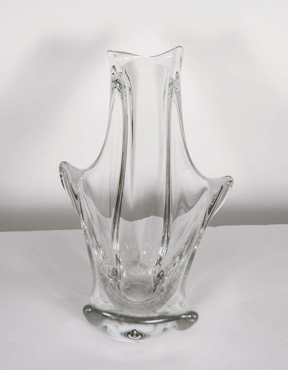 Modernist Crystal Vase signed by Daum with Elongated Wave Design at 1stDibs