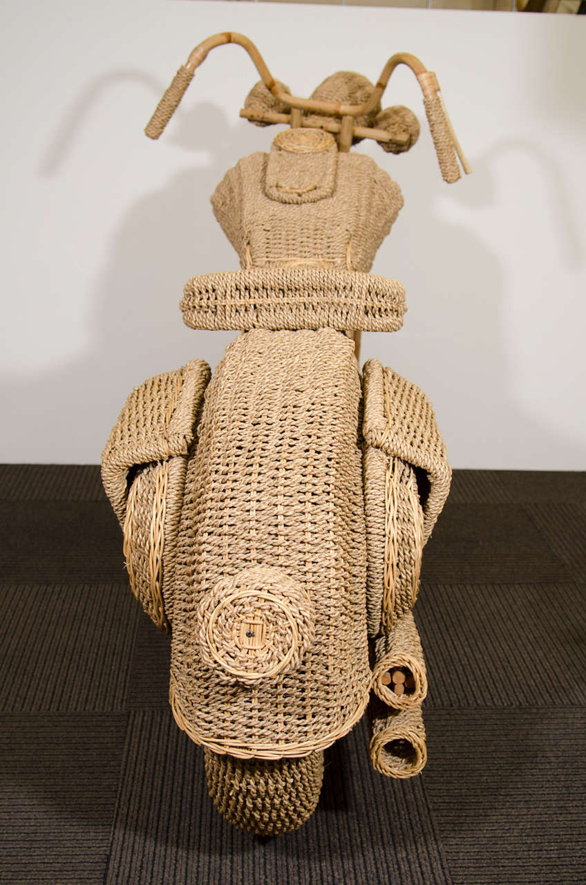 Midcentury Wicker and Bamboo Full-Size Replica of a Harley Davidson ...