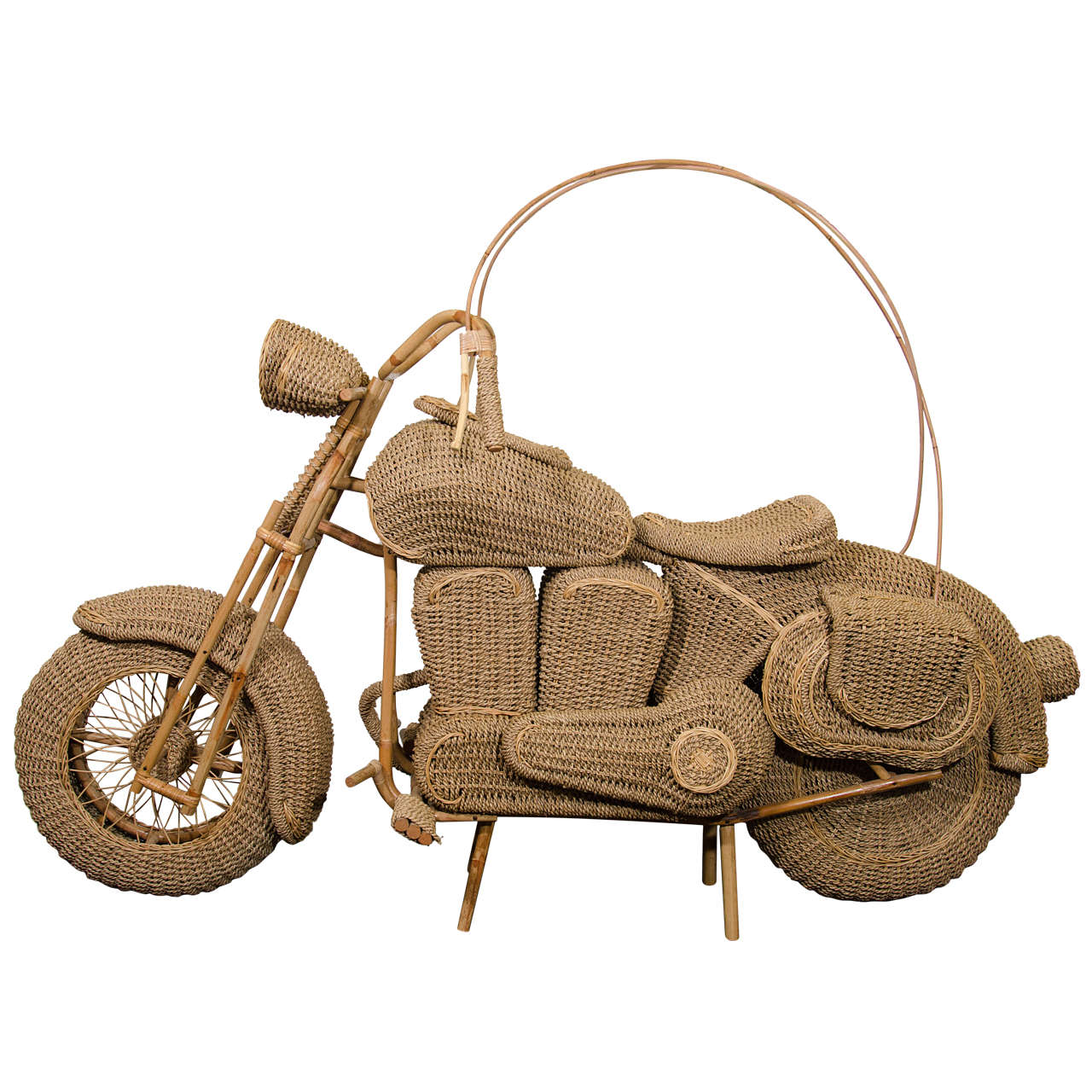 Midcentury Wicker and Bamboo Full-Size Replica of a Harley Davidson ...