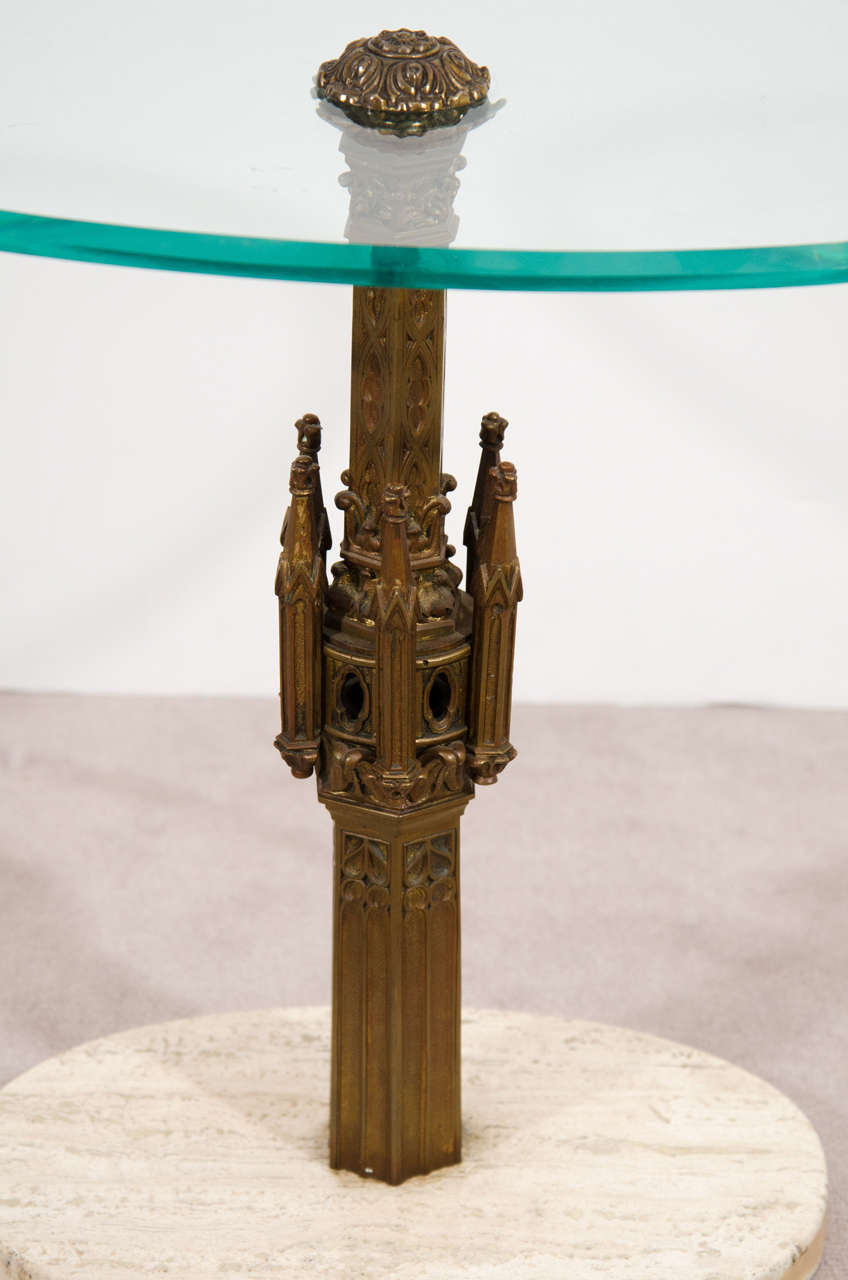 Italian Gothic Brass Glass and Travertine Marble Side or End Tables ...