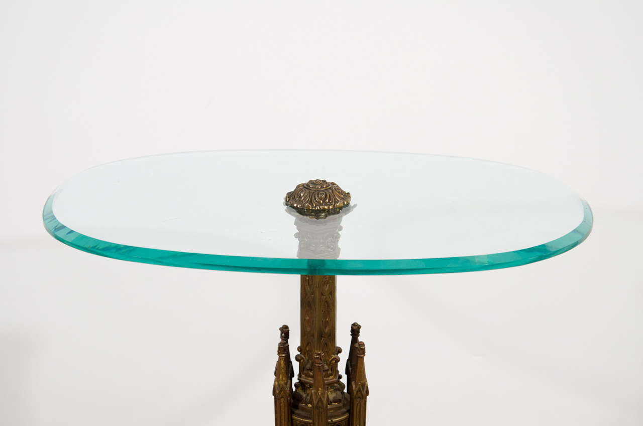 Italian Gothic Brass Glass and Travertine Marble Side or End Tables ...