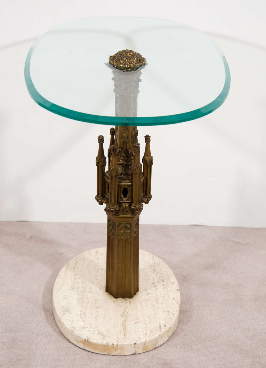 Italian Gothic Brass Glass and Travertine Marble Side or End Tables ...