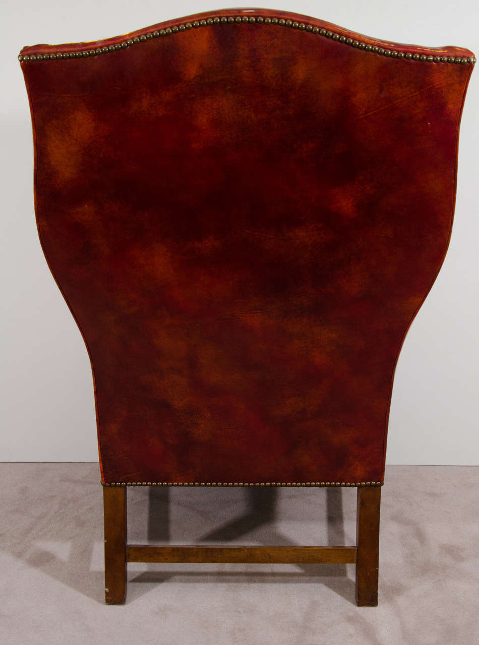 Midcentury Pair of Burgundy Leather Wing Chairs by Baker at 1stDibs ...