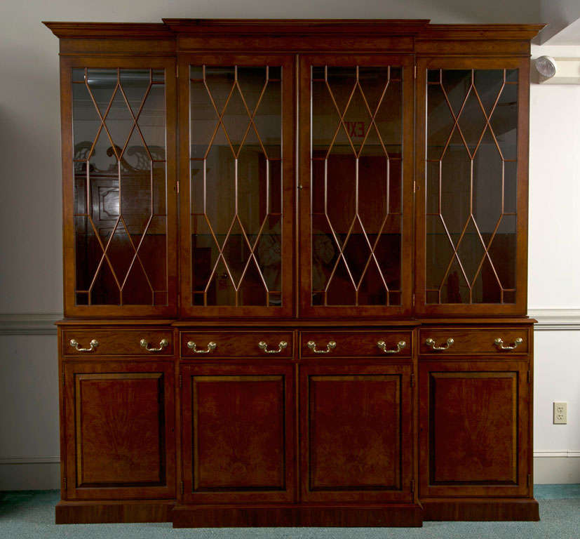 English Walnut Glazed Door Breakfront For Sale at 1stDibs