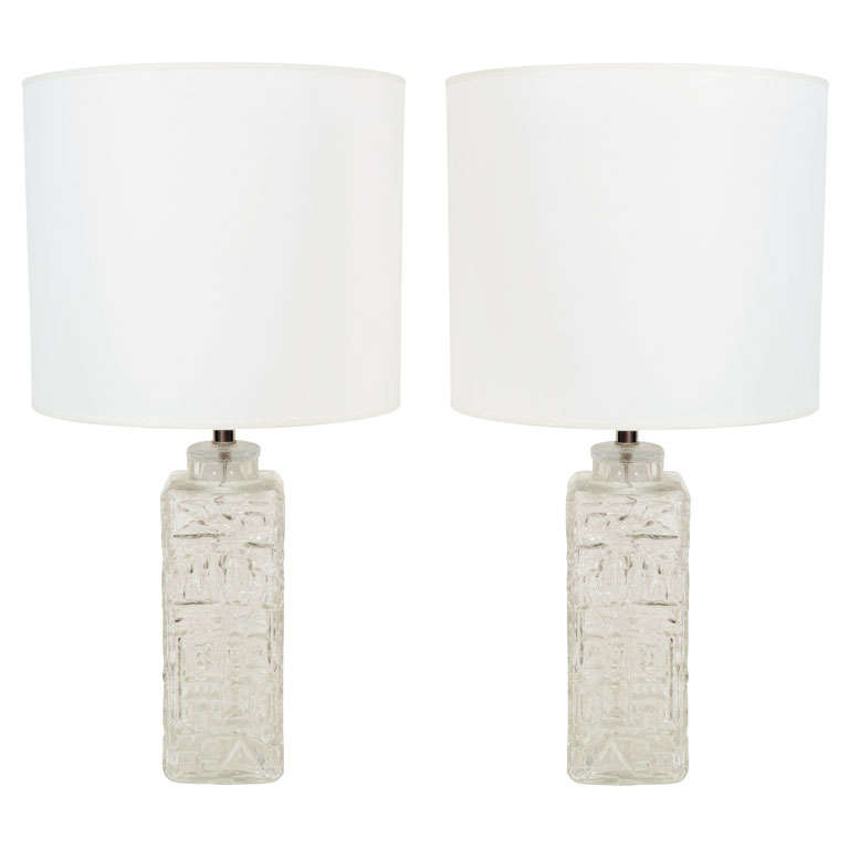 Pair of Abstract "Ice Block" Clear Glass Lamps by Pukeberg at 1stDibs