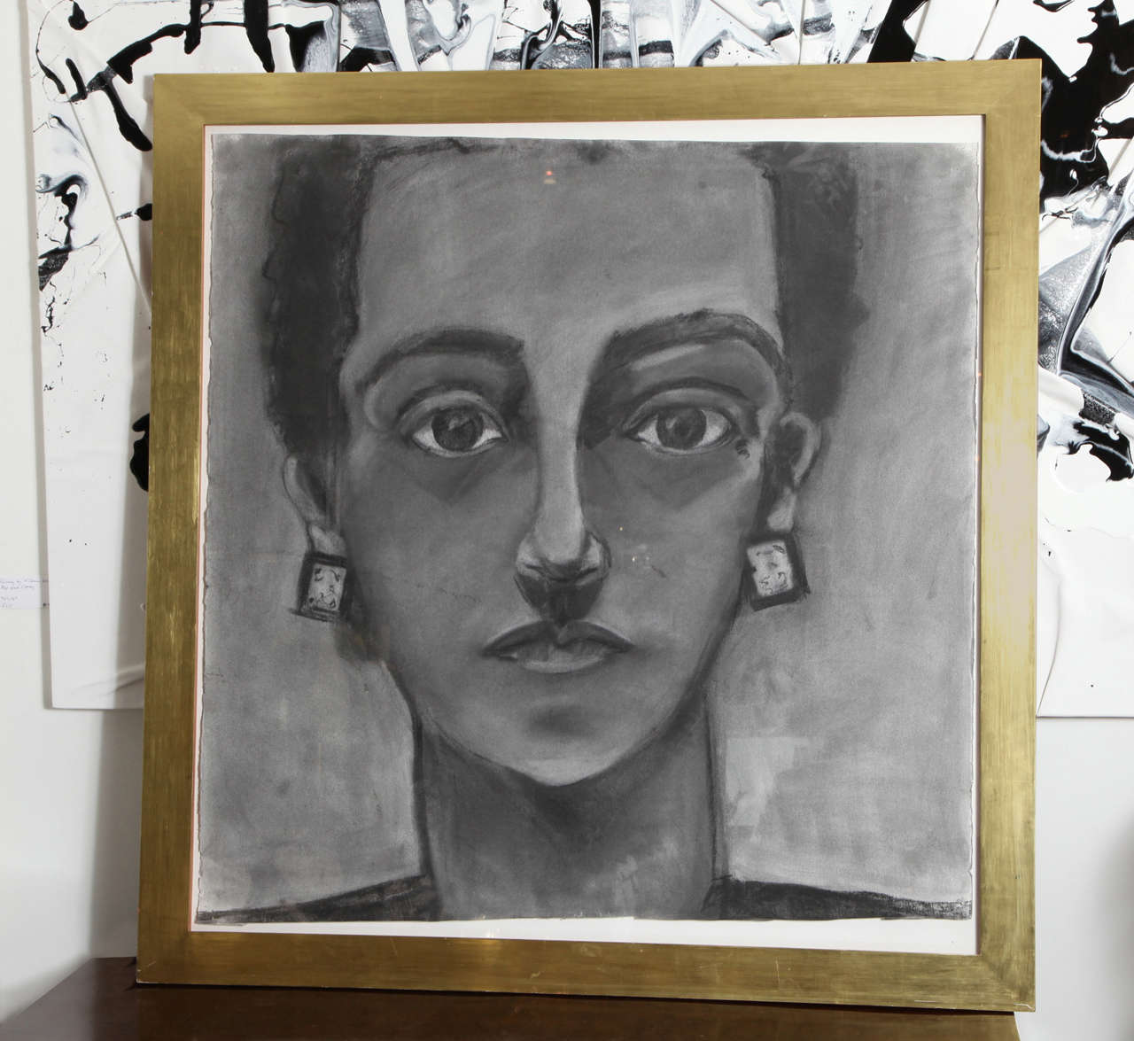Painting, Portrait of a Lady, Charcoal, Large Scale with Wide Gold ...