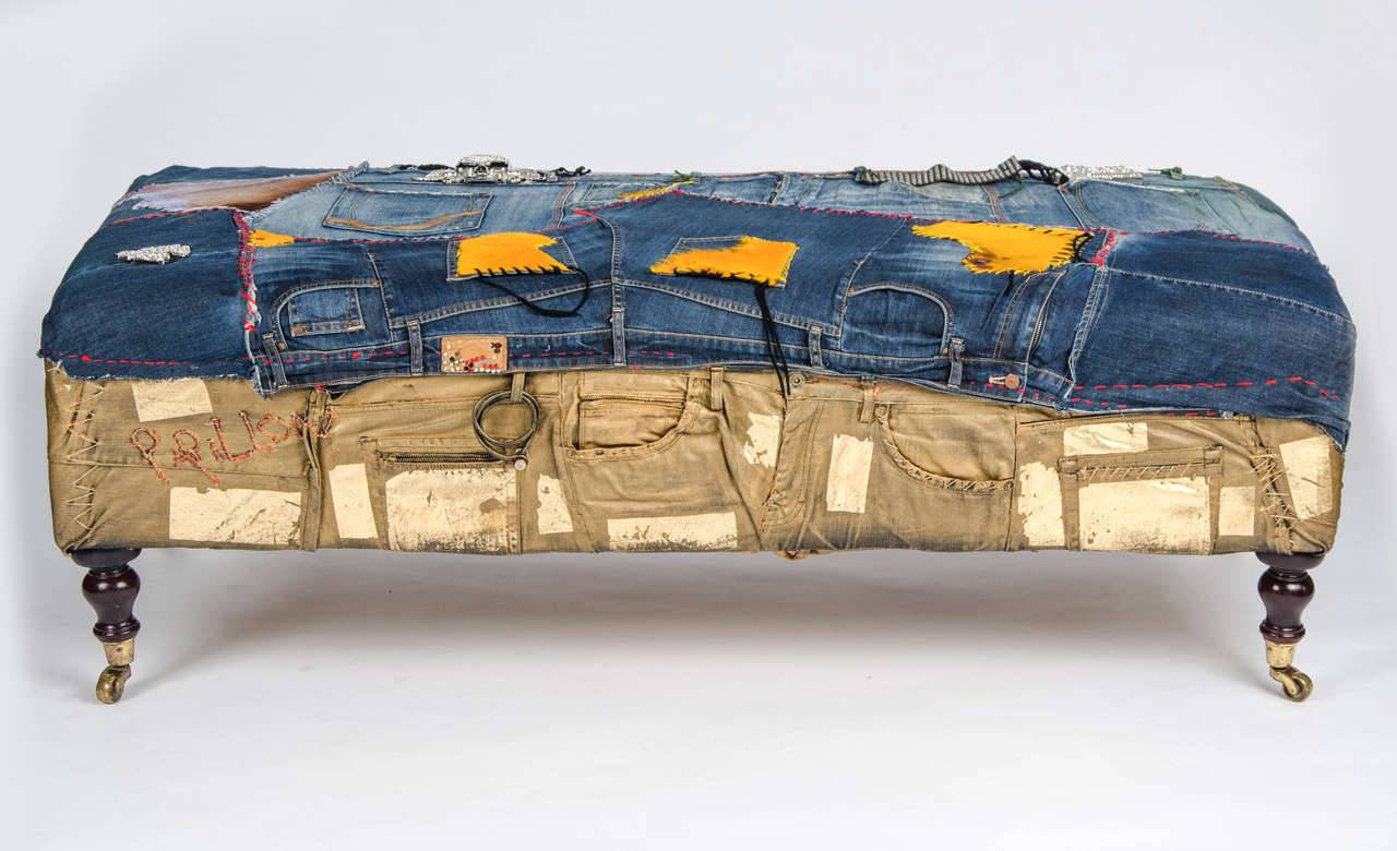 Vintage Denim Bench at 1stDibs