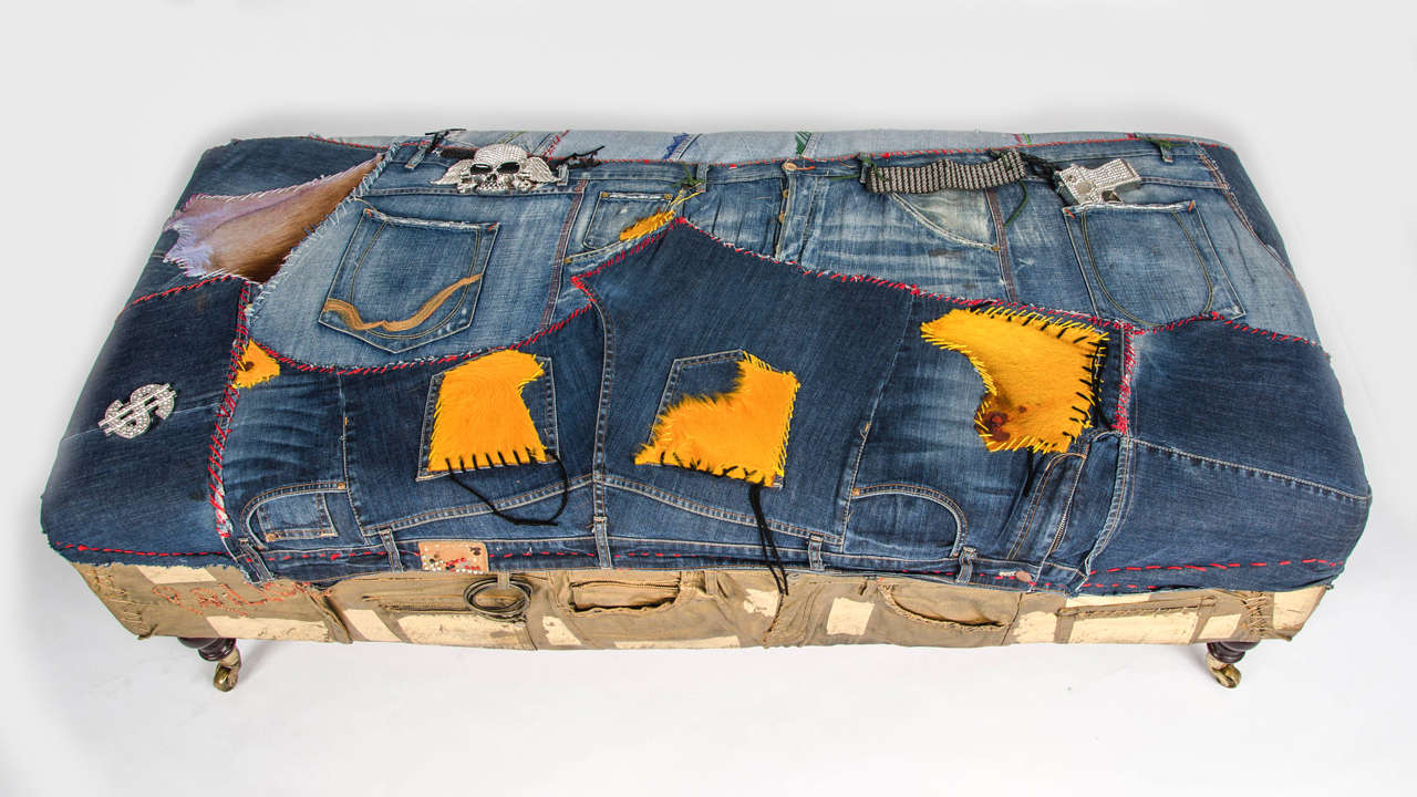 Vintage Denim Bench at 1stDibs