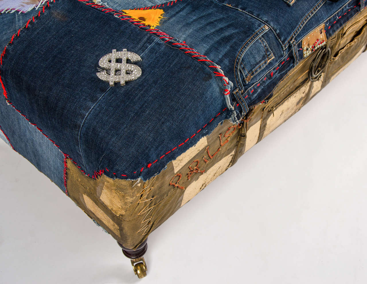 Vintage Denim Bench at 1stDibs