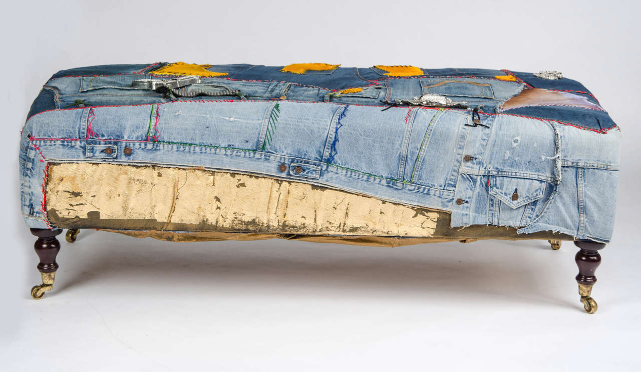 Vintage Denim Bench at 1stDibs