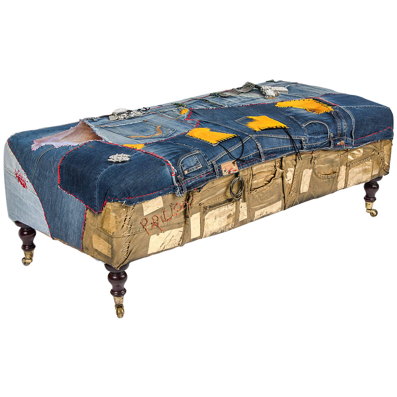 Vintage Denim Bench at 1stDibs