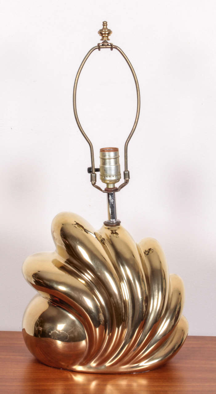 Pair of Decorative Gold Luster Shell Lamps For Sale at 1stDibs