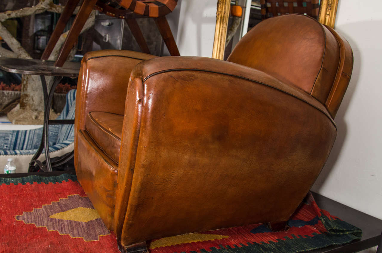 French Round Back Leather Club Chairs at 1stDibs