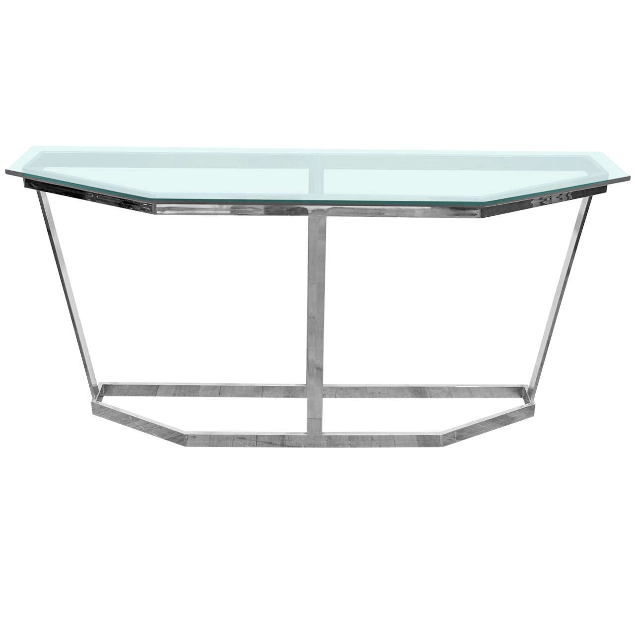 A Mid Century Angular Chrome and Glass Console Table at 1stDibs