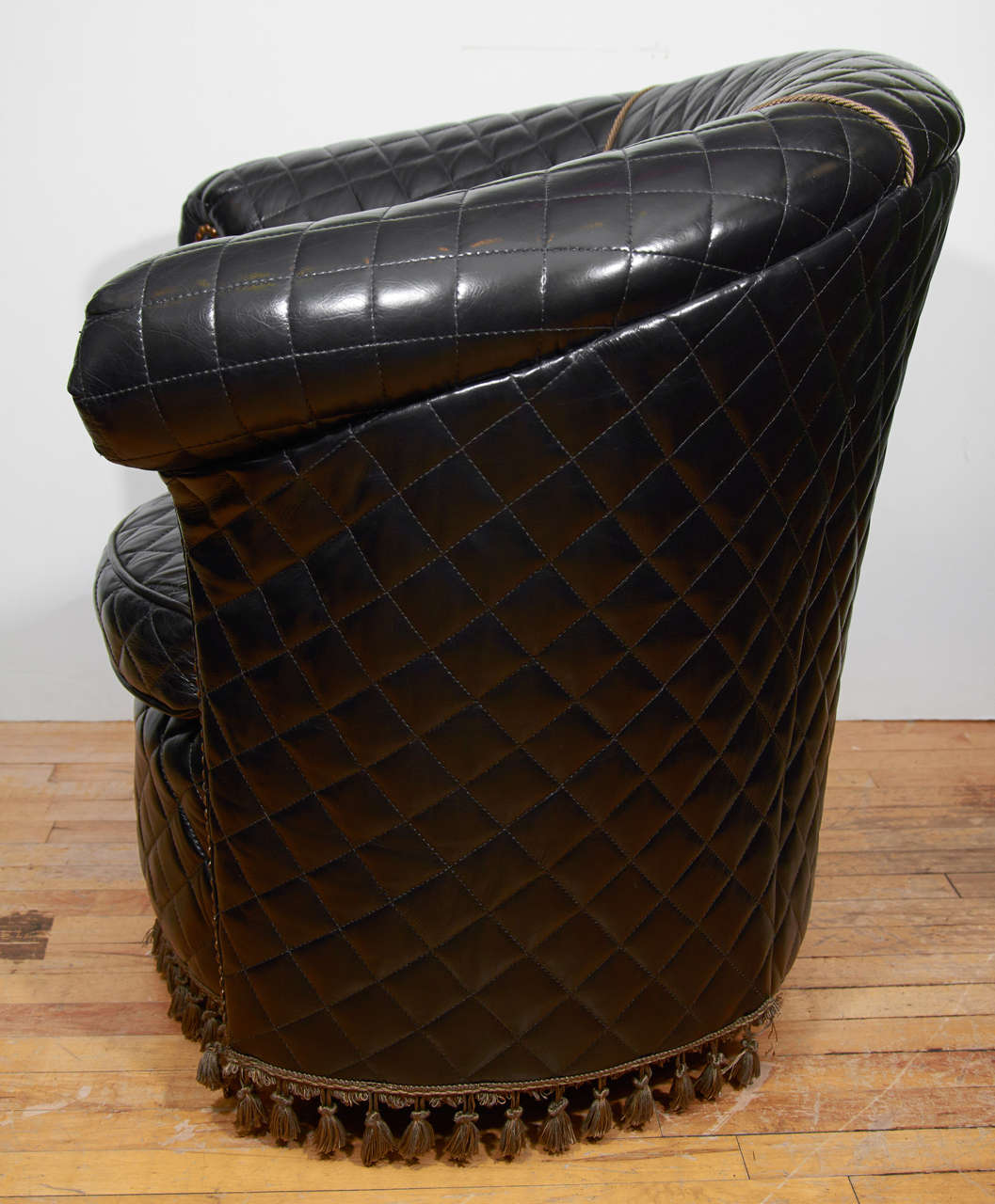 Vintage Quilted Leather Club Chair with Brass Nail Detailing at 1stDibs