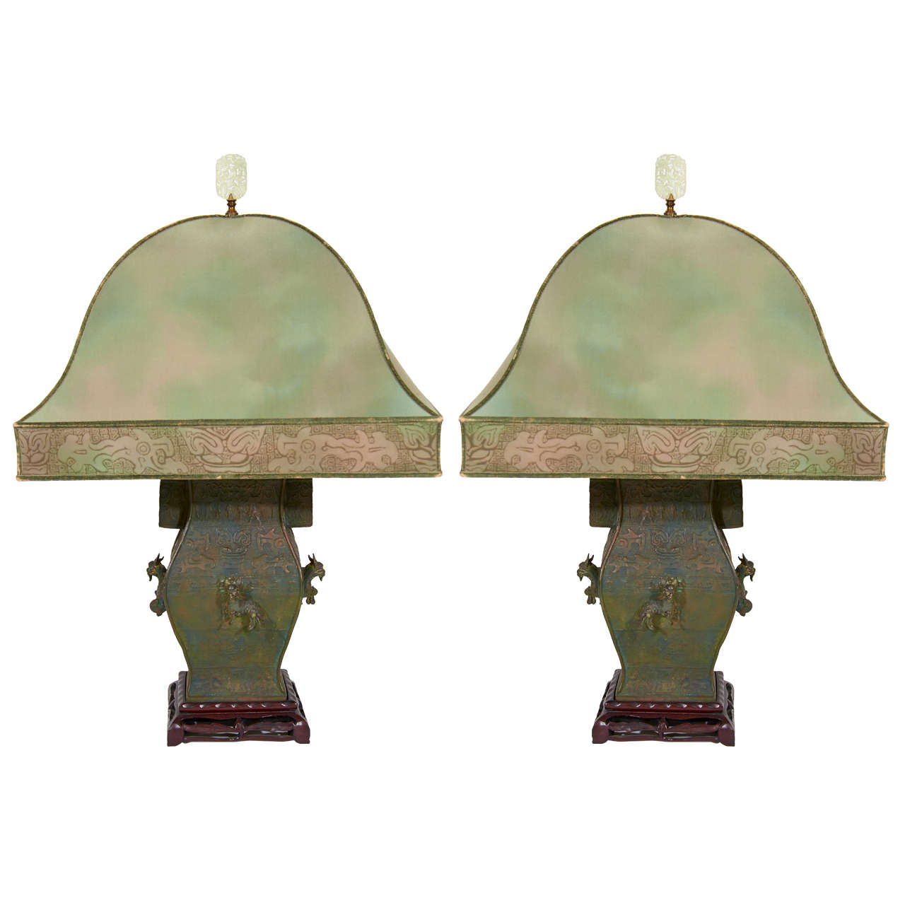 Vintage Chinese Bronze Lamps on Rosewood Bases at 1stDibs