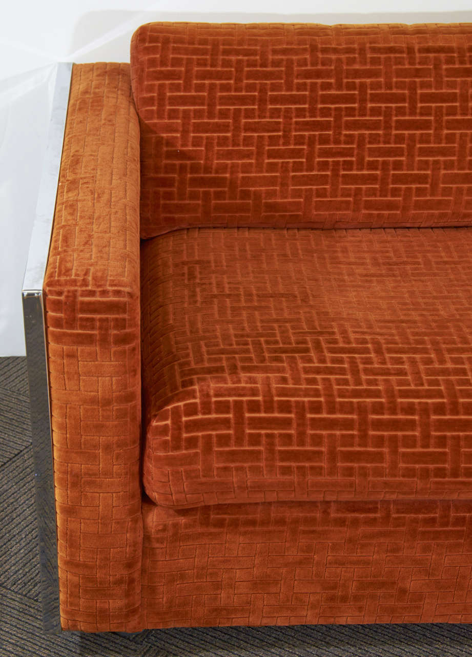 Mid Century Velvet Sofa with Chrome Greek Key Detail at 1stDibs | sofa ...