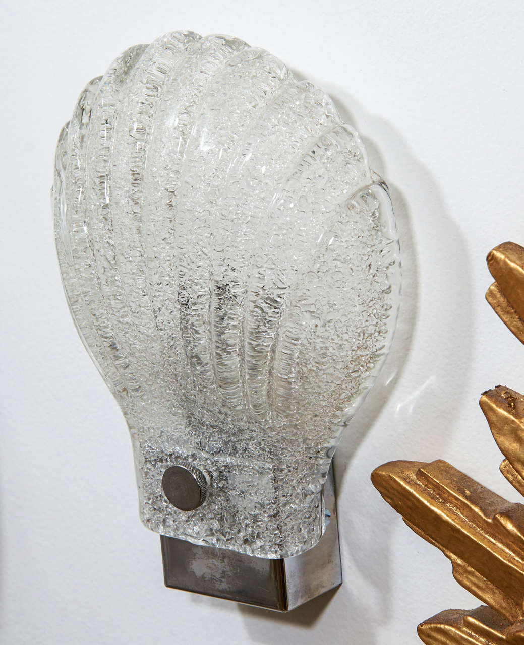 A Midcentury Pair of Shell Form Frosted Glass Wall Sconces at 1stDibs