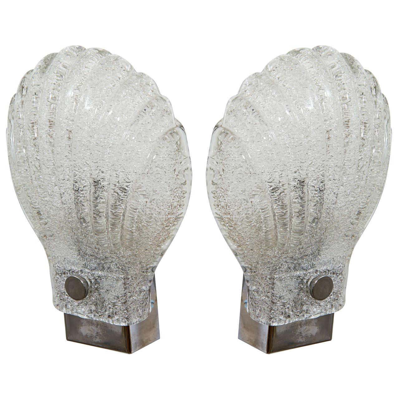 A Midcentury Pair of Shell Form Frosted Glass Wall Sconces at 1stDibs