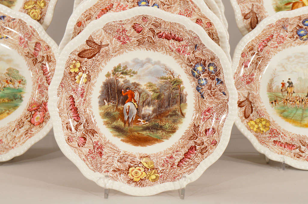 Set of 14 Copeland Spode Hunt Scene Dinner Plates at 1stDibs