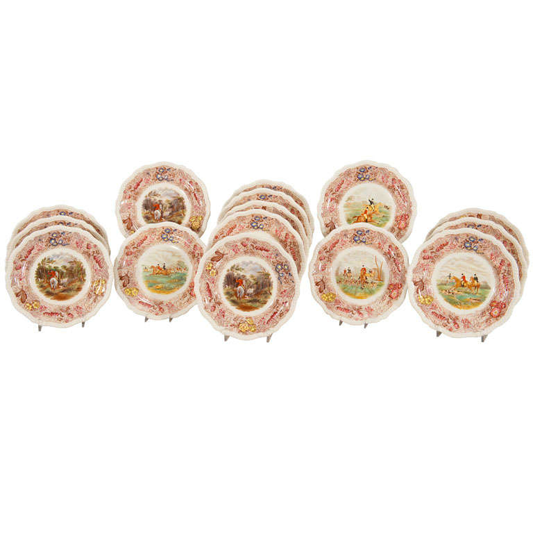 Set of 14 Copeland Spode Hunt Scene Dinner Plates at 1stDibs