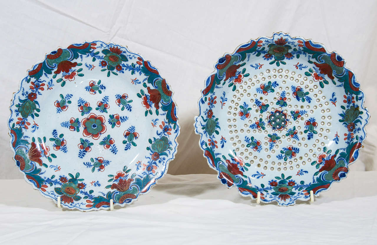 Antiue Delft Pierced Strawberry Dish and Underplate at 1stDibs