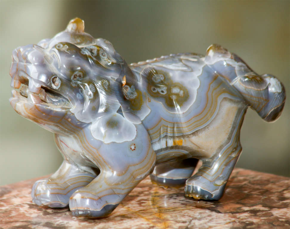 Large Chinese19th Century Carved Agate Foo Dog at 1stDibs