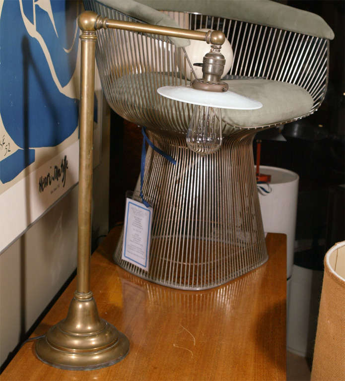 Vintage Brass Library Lamp with Milk Glass Shade at 1stDibs