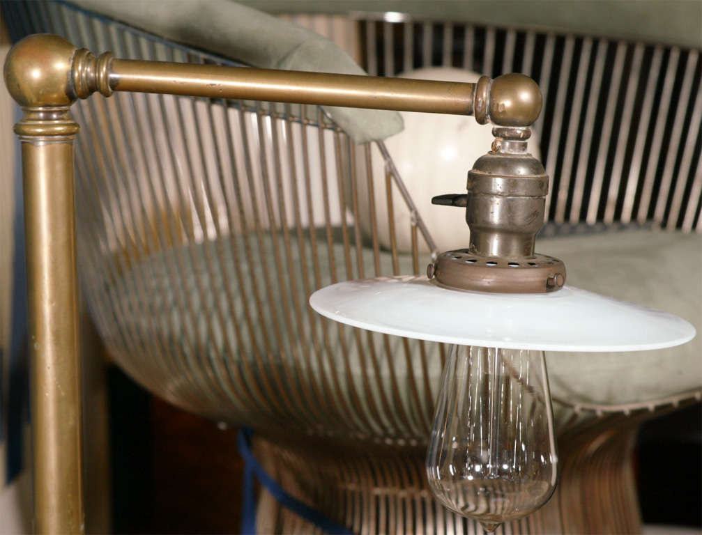 Vintage Brass Library Lamp with Milk Glass Shade at 1stDibs
