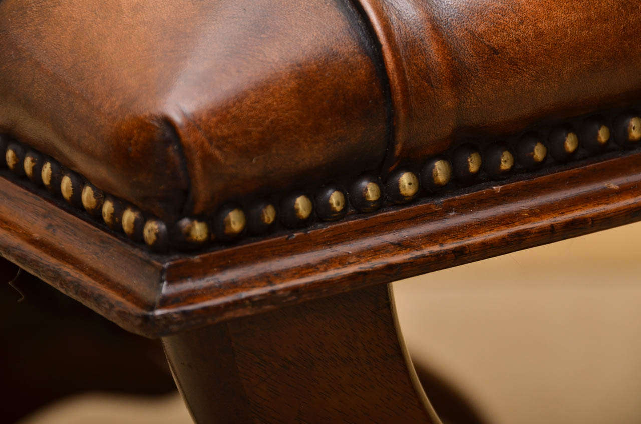 19th Century Mahogany X-Frame Leather Stool at 1stDibs