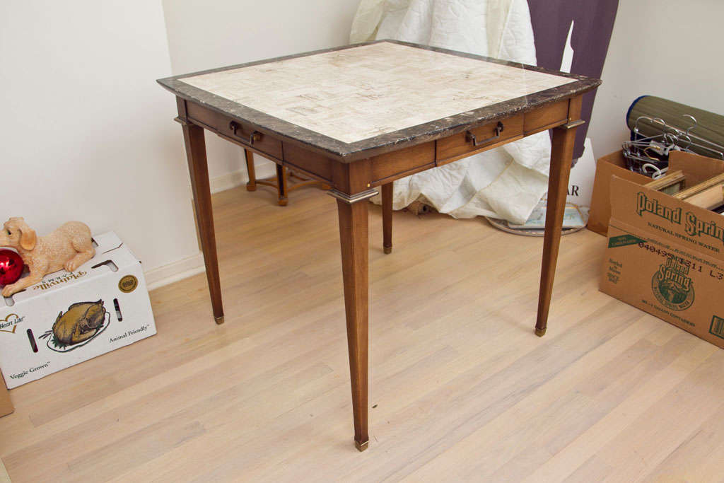 Square Card Table with Inlaid Marble Top For Sale at 1stDibs