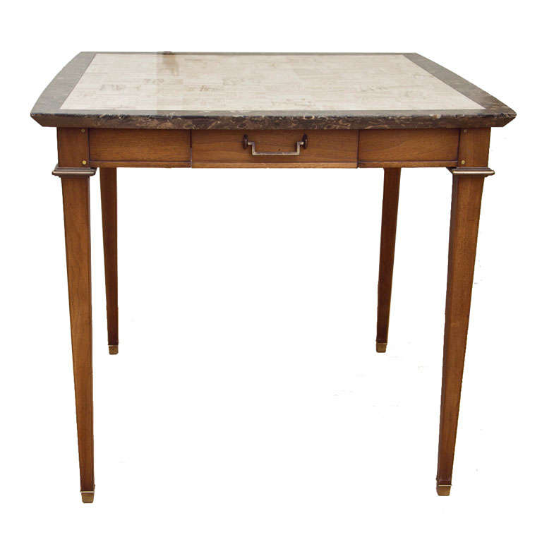 Square Card Table with Inlaid Marble Top For Sale at 1stDibs