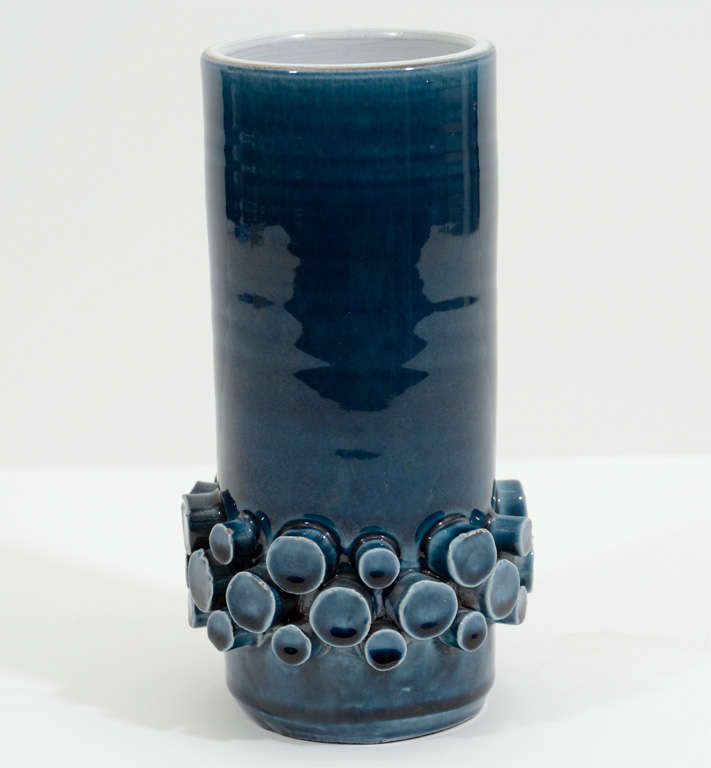 Mid Century Teal Blue Vase with "Knob" Band Detailing by Hans Welling ...