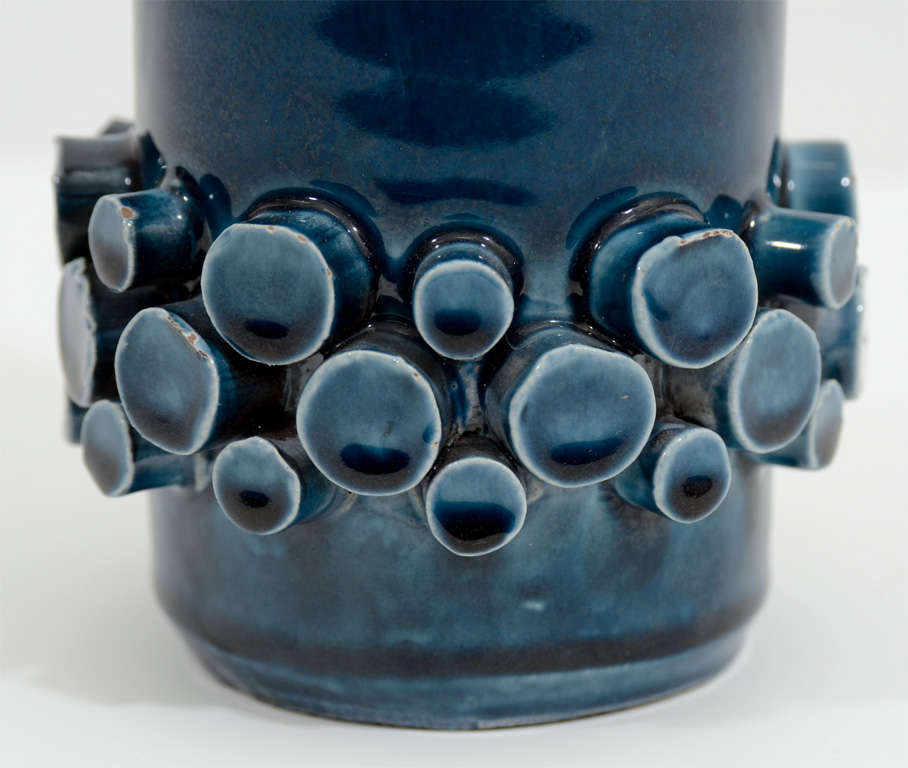 Mid Century Teal Blue Vase with "Knob" Band Detailing by Hans Welling ...