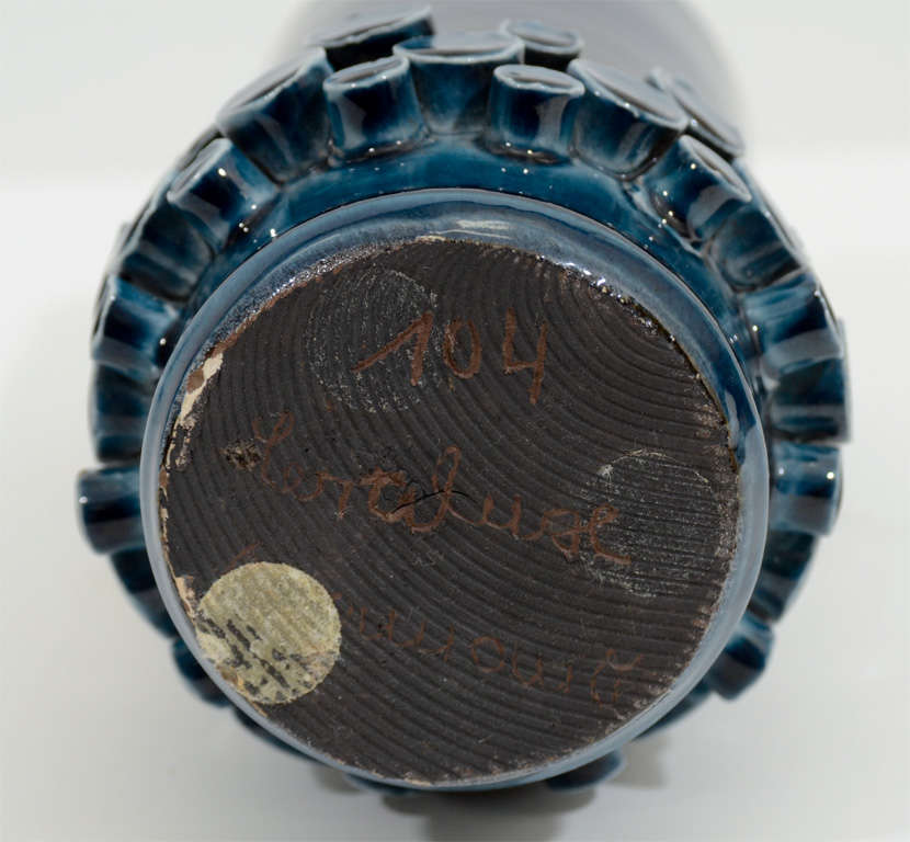 Mid Century Teal Blue Vase with "Knob" Band Detailing by Hans Welling ...