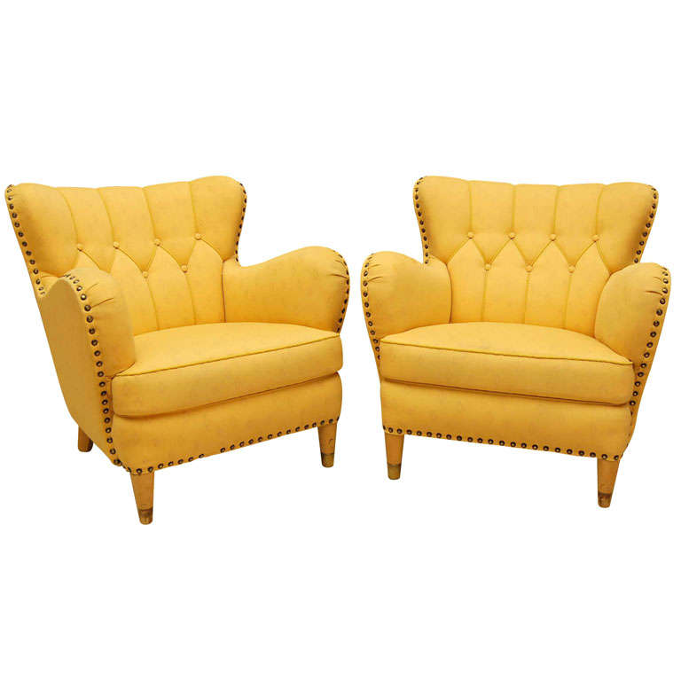 Pair of Yellow Club Chairs at 1stDibs