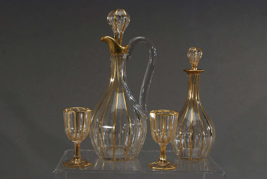 19th c. Baccarat Gilded Crystal Goblets and Decanters at 1stDibs