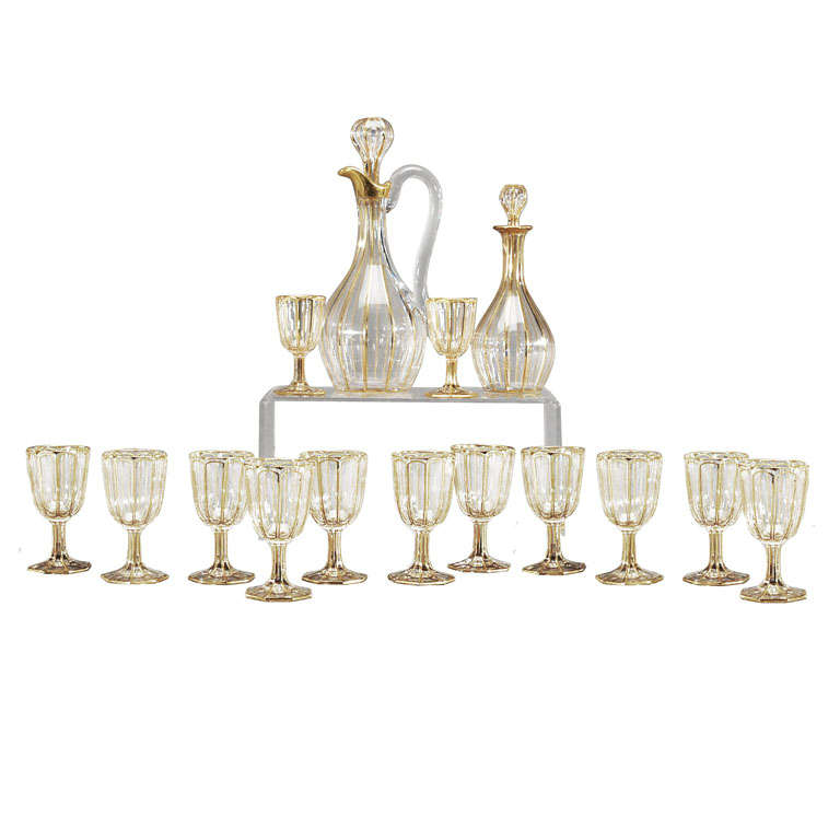 19th c. Baccarat Gilded Crystal Goblets and Decanters at 1stDibs