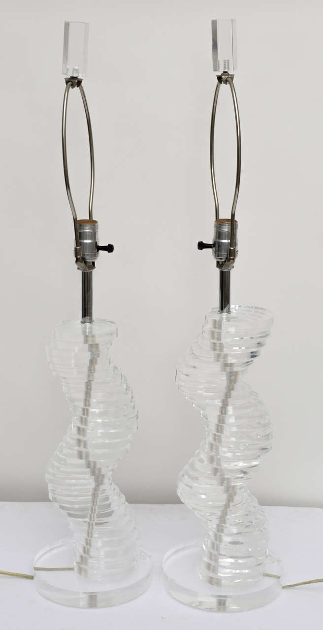 Pair of C. Hollis Jones Style, Marlee, Lucite, Spiral-Disc, Columnar ...
