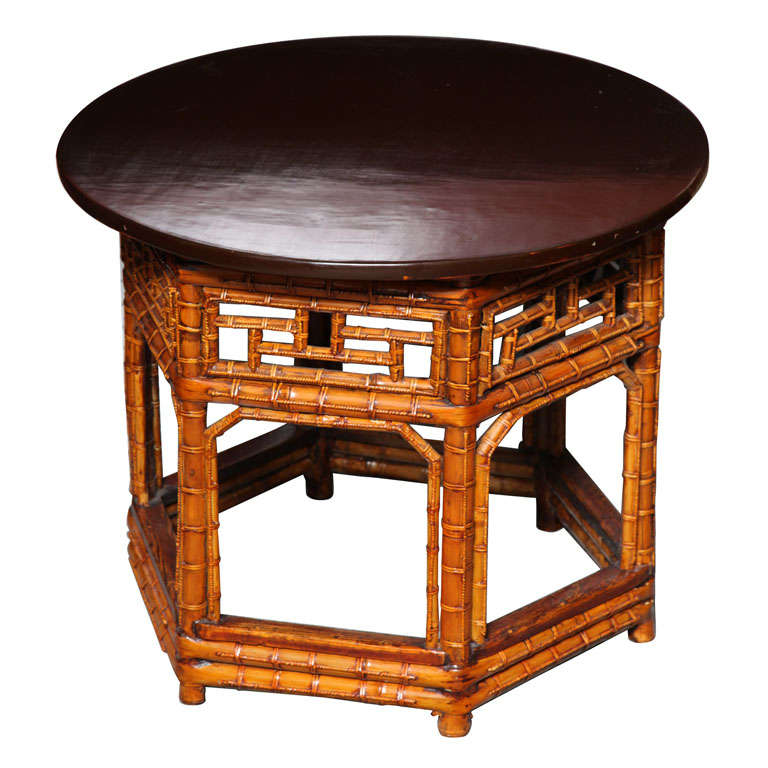 19th Century Chinese Hexagonal Bamboo and Black Lacquered Wood Side ...