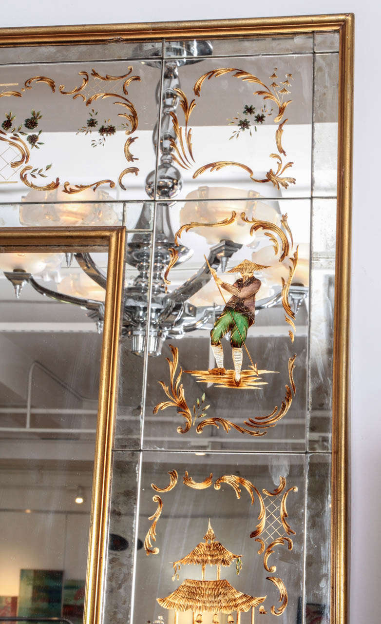 Large French 1940's Reverse-Painted Mirror with Chinoiserie Motifs at ...
