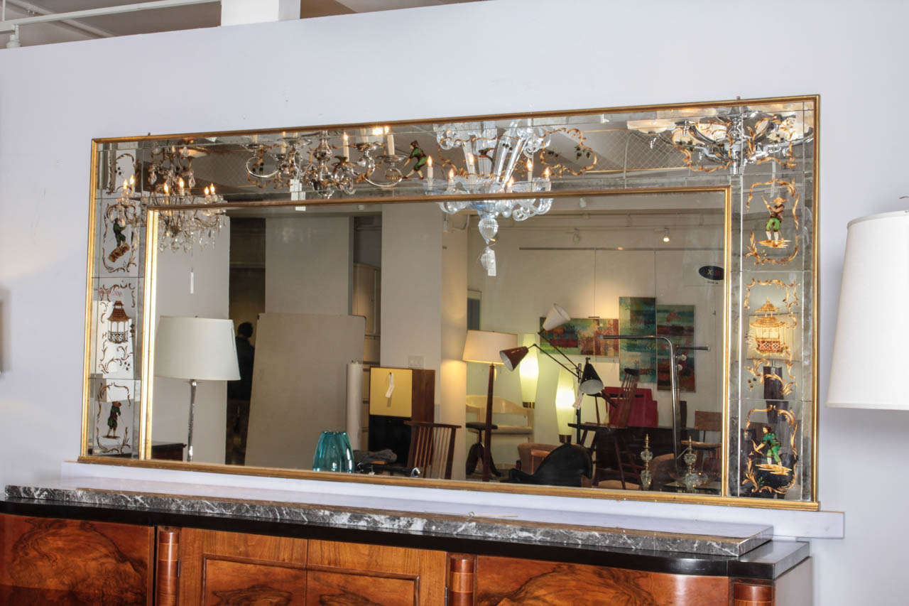 Large French 1940's Reverse-Painted Mirror with Chinoiserie Motifs at ...