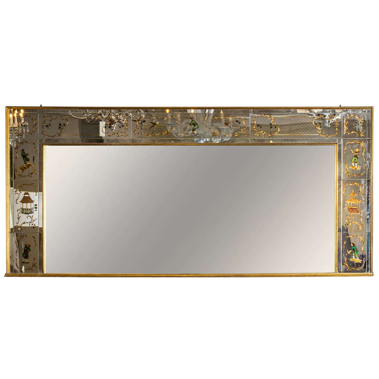 Large French 1940's Reverse-Painted Mirror with Chinoiserie Motifs at ...