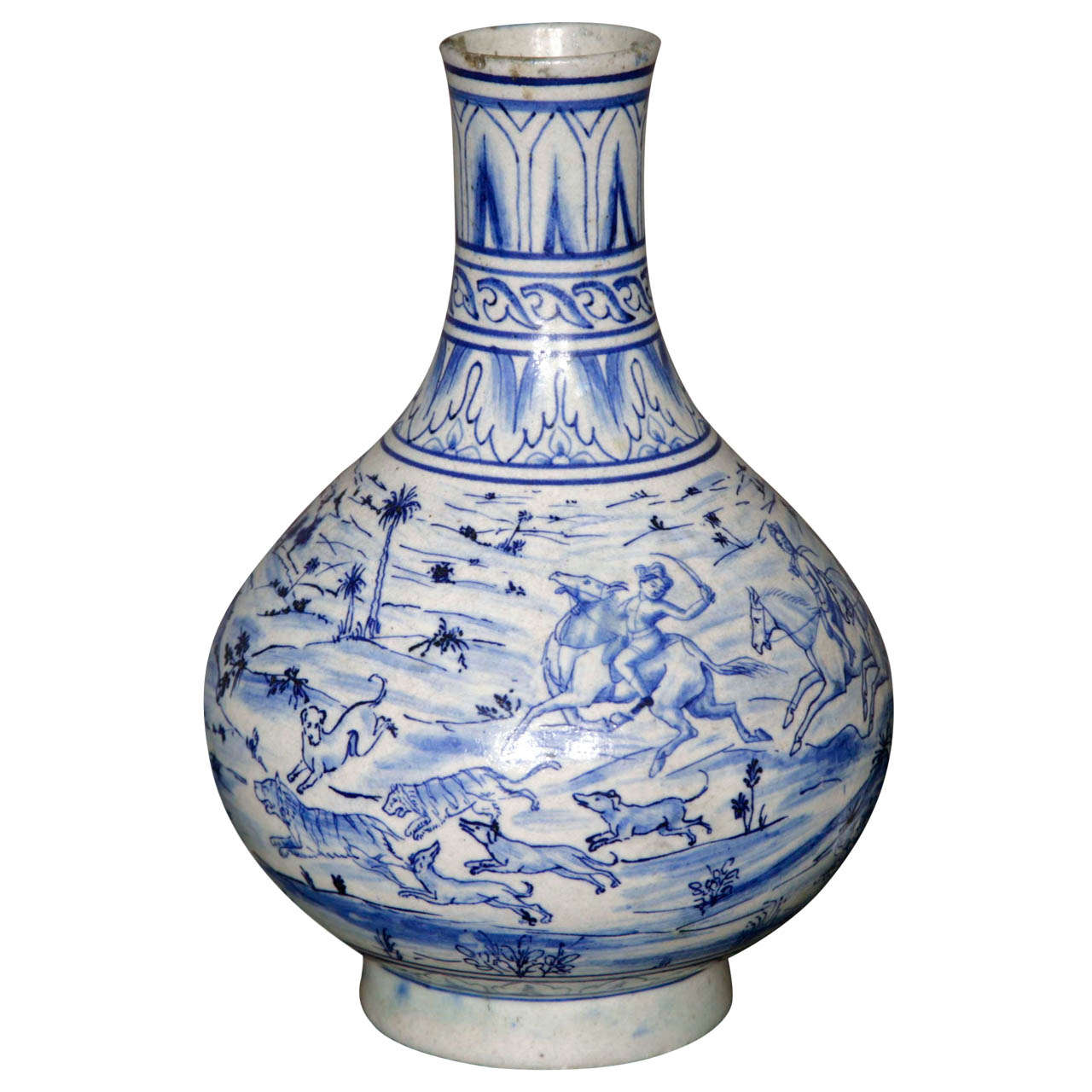Blue and White Indian bottle with hunting scene, late 19th century For ...