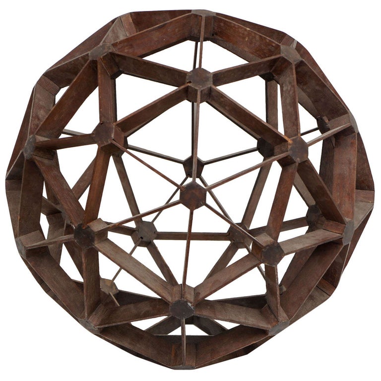 Hand Carved Mahogany Geodesic Sphere For Sale at 1stDibs