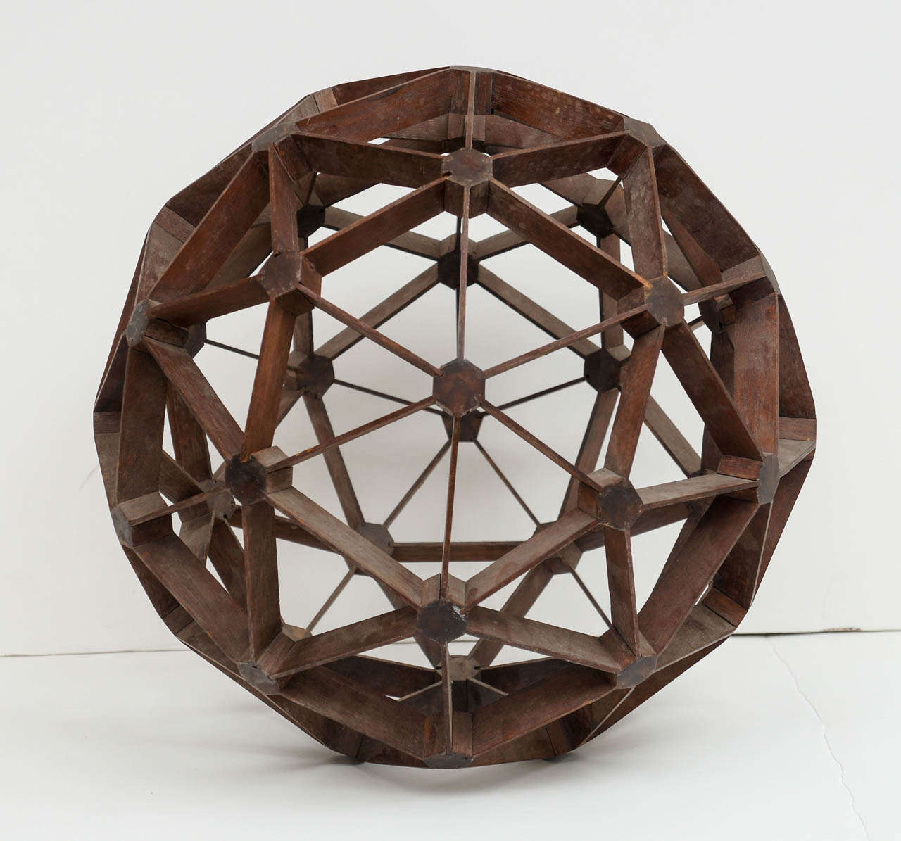 Hand Carved Mahogany Geodesic Sphere For Sale at 1stDibs