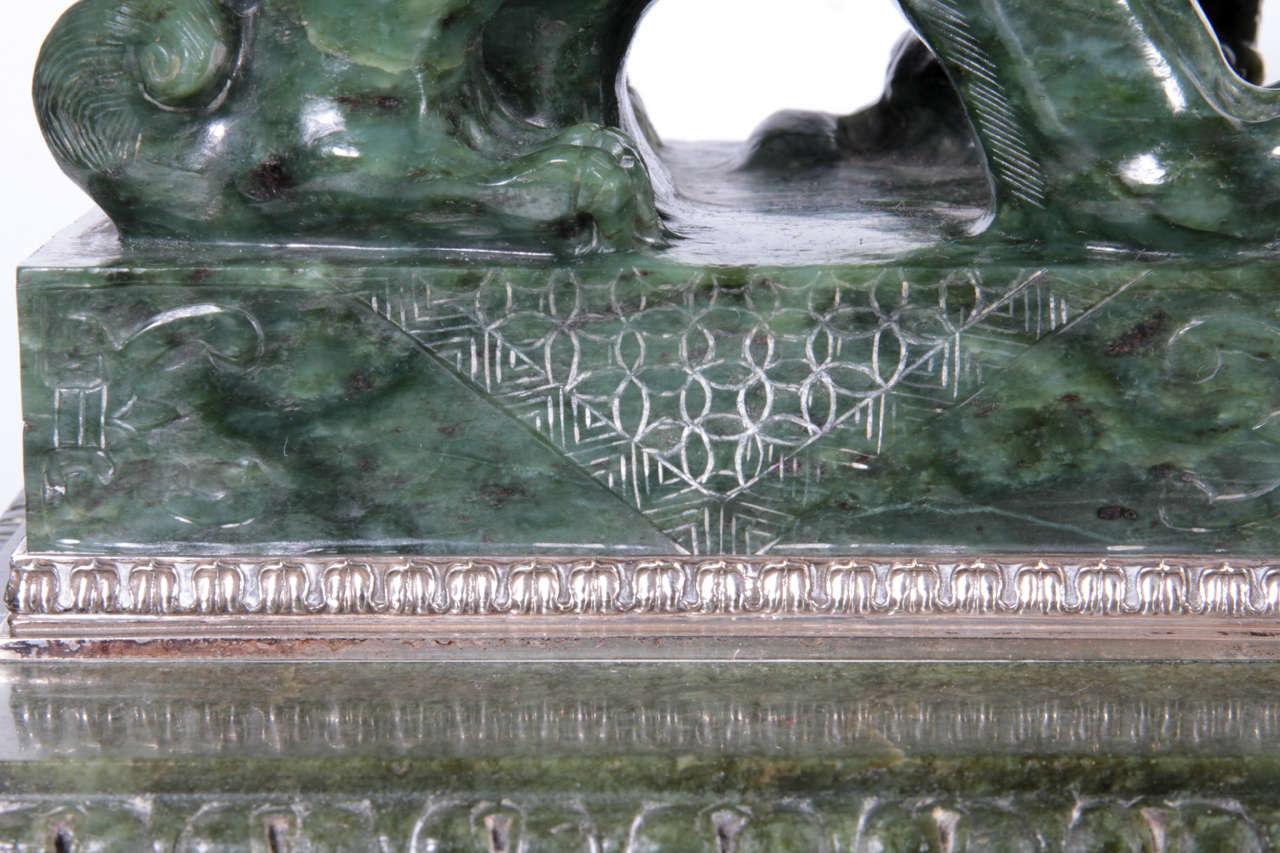 Silvered Bronze-Mounted Chinese Spinach Jade Portico Mantle Clock ...