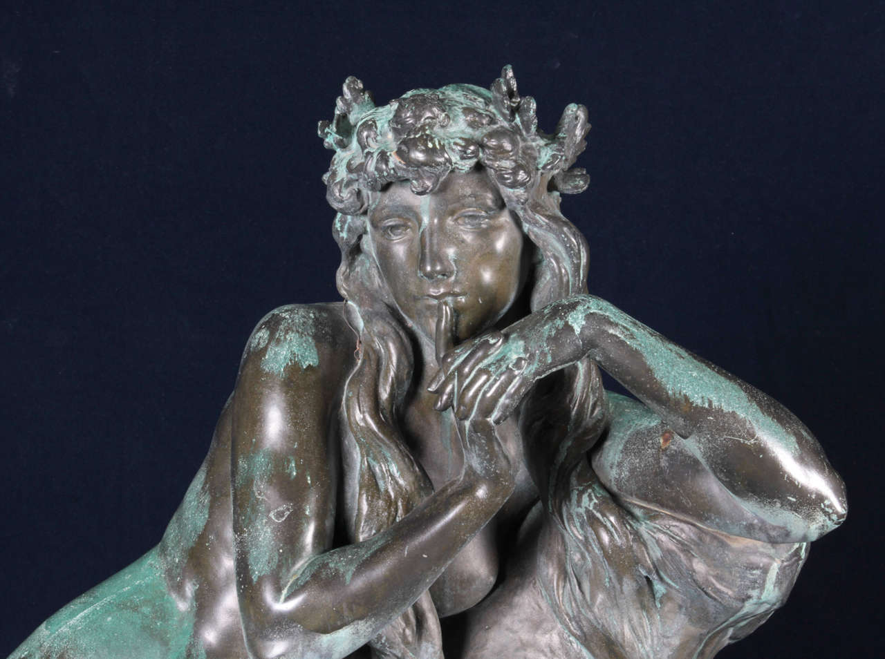 A Kuhne Pair Of Patinated Bronze Seated Nymphs With Stags Signed 1890 2882